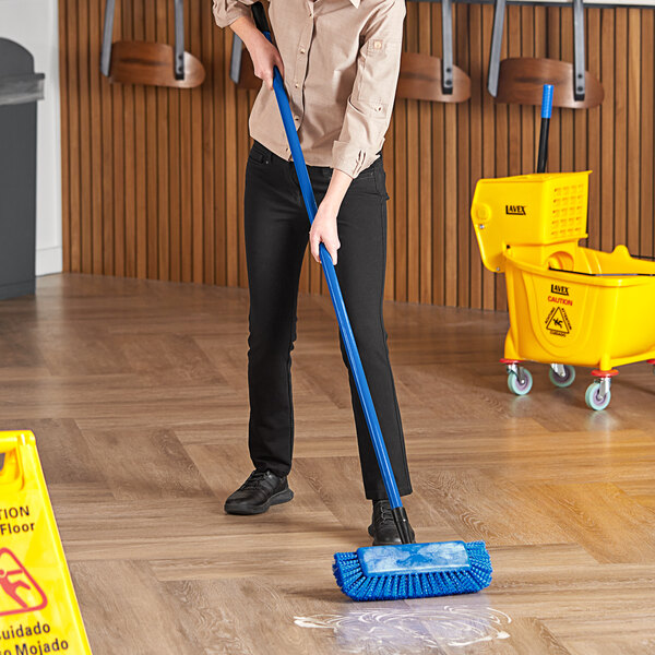 Lavex 14" Blue Bi-Level Floor / Wall Scrub Brush with End Bristles and ...