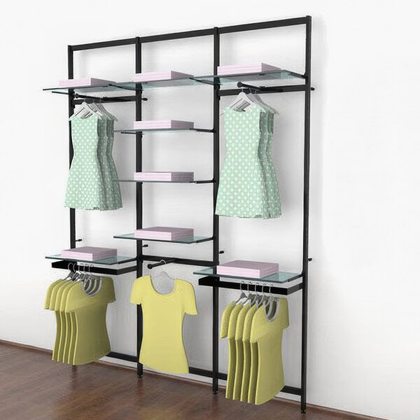 UDIZINE Vertik 76" x 92" Black Wall-Mount 3-Section Retail Clothing ...
