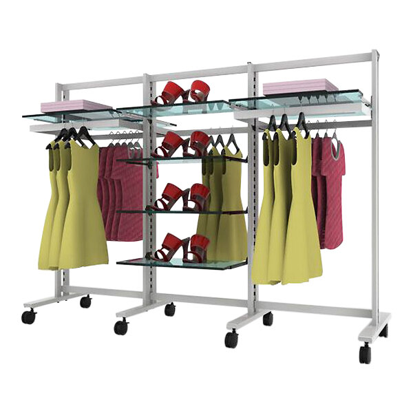 UDIZINE Vertik 78" x 56" White Mobile 3-Section 2-Way Retail Clothing ...