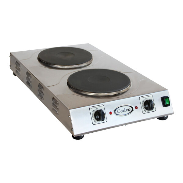 Cadco CDR-3K Double Burner Stainless Steel Portable Electric Front-to ...
