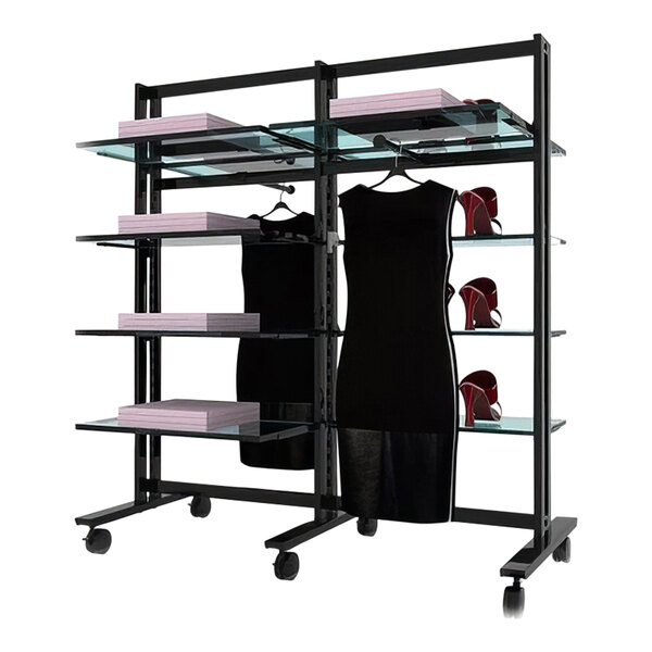 UDIZINE Vertik 52" x 56" Black Mobile 2-Section 2-Way Retail Clothing ...