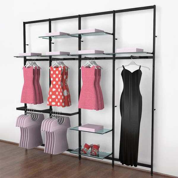 UDIZINE Vertik 101" x 92" Black Wall-Mount 4-Section Retail Clothing ...