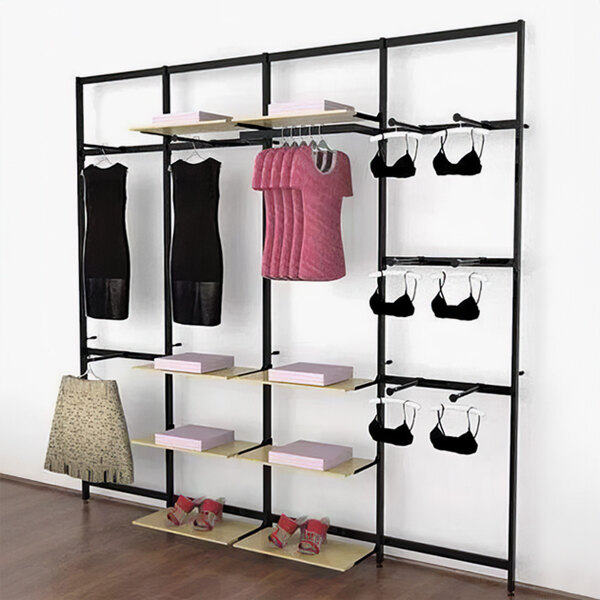 UDIZINE Vertik 101" x 92" Black Wall-Mount 4-Section Retail Clothing ...
