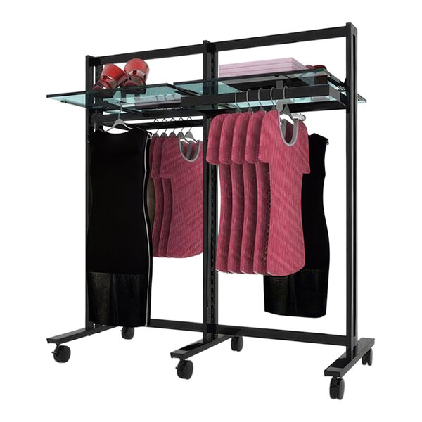 UDIZINE Vertik 52" x 56" Black Mobile 2-Section 2-Way Retail Clothing ...