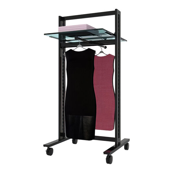 UDIZINE Vertik 26" x 56" Black Mobile 1-Section 2-Way Retail Clothing ...