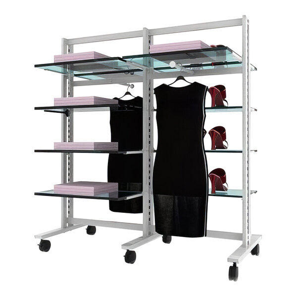 UDIZINE Vertik 52" x 56" White Mobile 2-Section 2-Way Retail Clothing ...