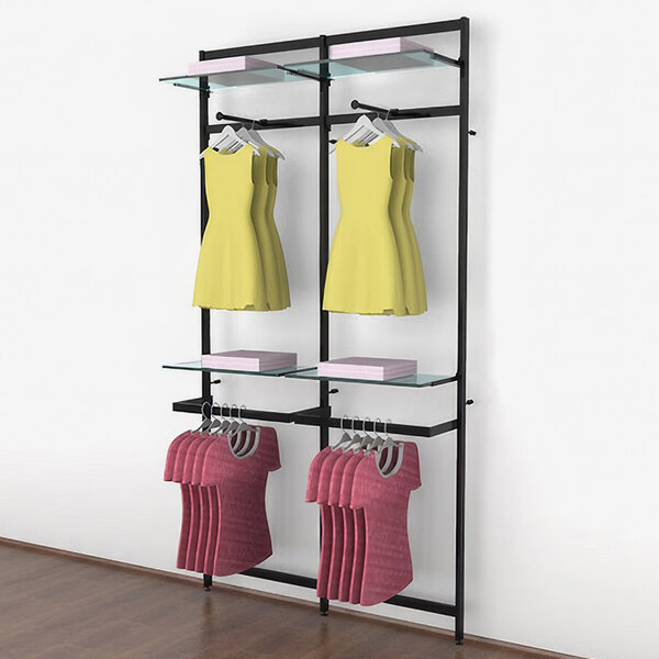 UDIZINE Vertik 51" x 92" Black Wall-Mount 2-Section Retail Clothing ...