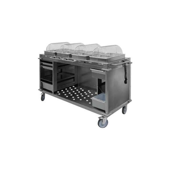 Cadco MobileServ 70 1/4" x 31 1/2" Mobile Food Cart with 4 Heated Wells ...