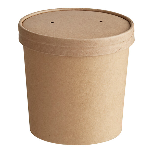 Choice 26 oz. Kraft Poly-Coated Paper Food Cup with Vented Paper Lid ...