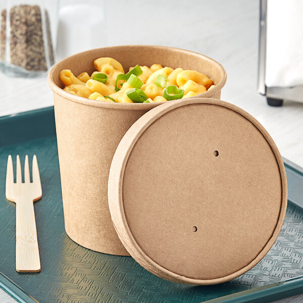 Choice 26 oz. Kraft Poly-Coated Paper Food Cup with Vented Paper Lid ...