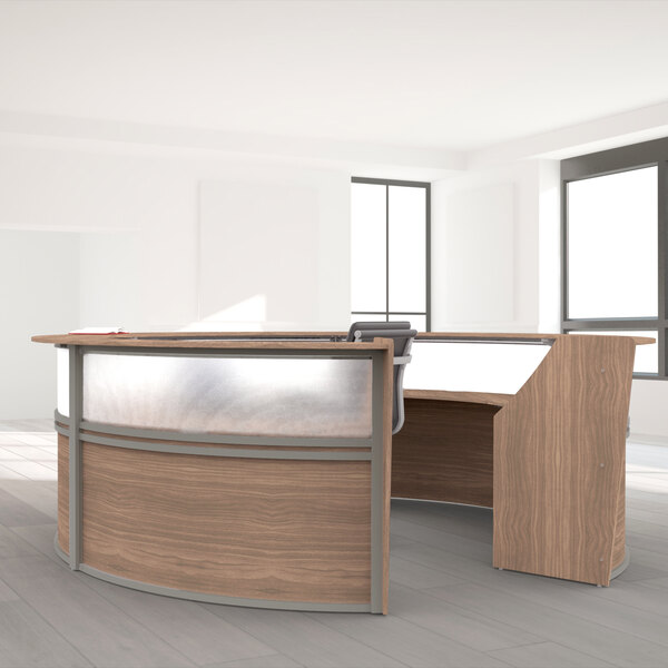 Linea Italia 142" x 133" x 46" Walnut Laminate 5 Panel Curved U-Shape ...