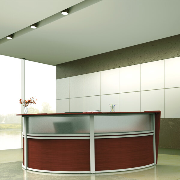 Linea Italia 143 5/16" x 71" x 46" Cherry Laminate 3 Panel Curved U ...