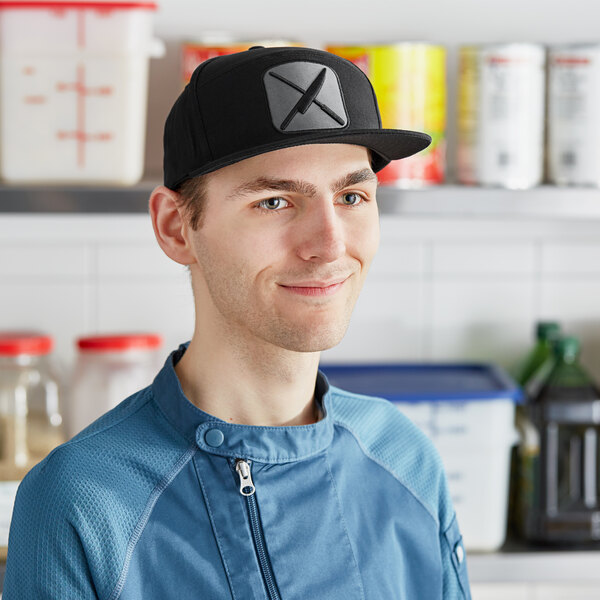 Mercer Culinary Black 5 Panel Cap with Knife and Steel Logo Patch