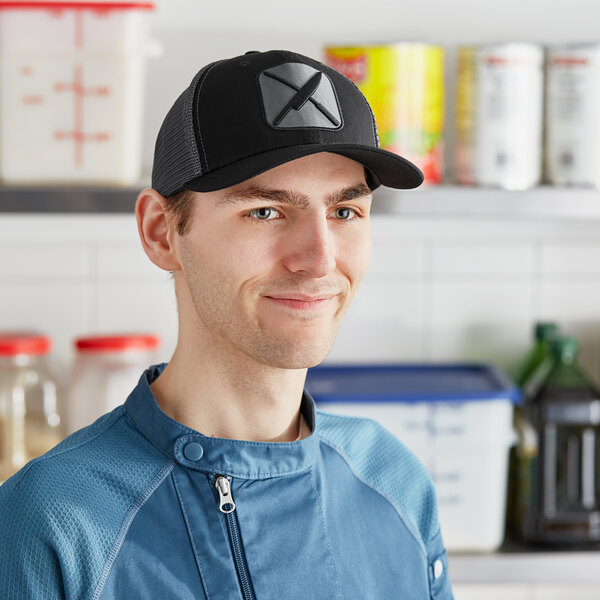 Mercer Culinary Black Trucker Cap with Nylon Mesh Back and Knife and ...