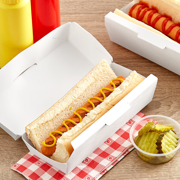 7" x 2 3/4" x 2 1/2" White Paper Clamshell Jumbo Hot Dog Container ...