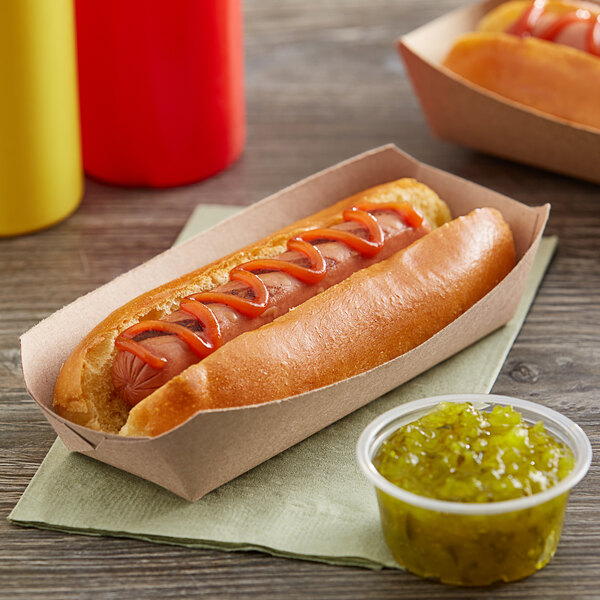 7" x 3 1/4" x 1 1/2" Kraft Paper Hot Dog Tray - 1000/Case