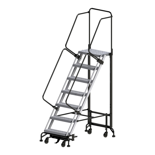 Ballymore Hybrid 7-Step Gray Steel All-Direction Rolling Safety Ladder ...