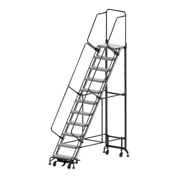 Ballymore Hybrid 11-Step Gray Steel All-Direction Rolling Safety Ladder ...
