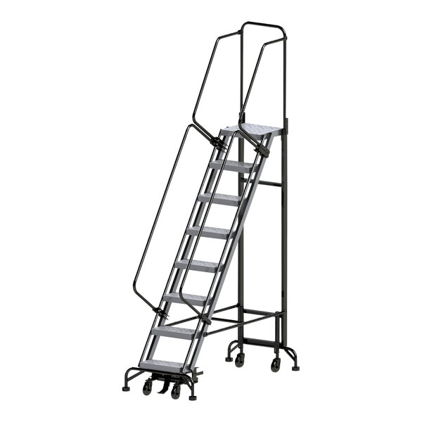 Ballymore Hybrid 8-Step Gray Steel All-Direction Rolling Safety Ladder ...