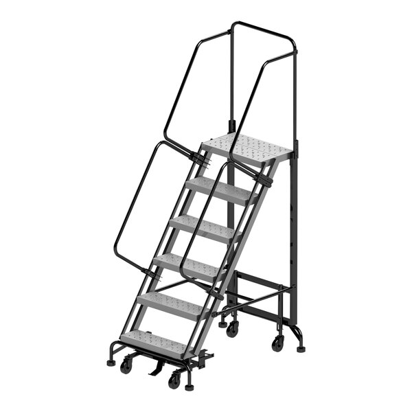 Ballymore Hybrid 6-Step Gray Steel All-Direction Rolling Safety Ladder ...