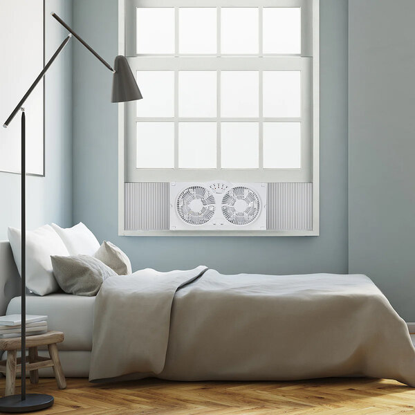 VisionAir 9" White Reversable 3-Speed Twin Window Fan with Thermostat ...