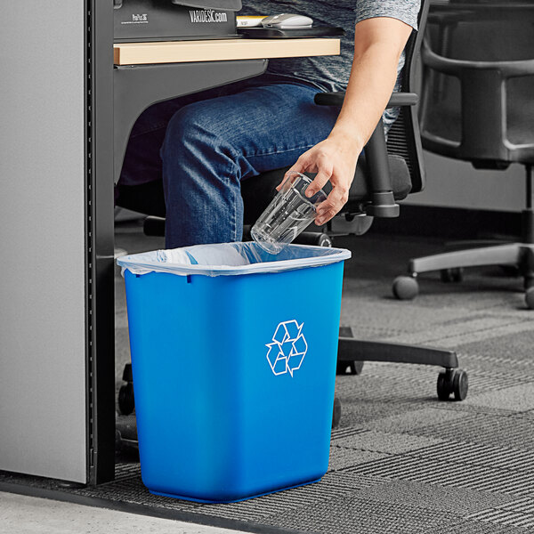 Lavex 28 Qt. / 7 Gallon Blue Rectangular Recycling Wastebasket - 10/Case