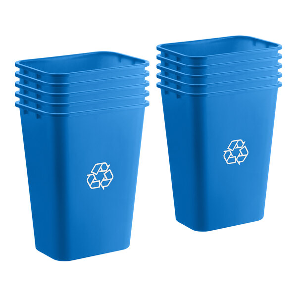Lavex 41 Qt. / 10 Gallon Blue Rectangular Recycling Wastebasket - 10/Case