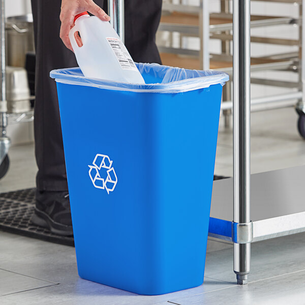 Lavex 41 Qt. / 10 Gallon Blue Rectangular Recycling Wastebasket - 10/Case