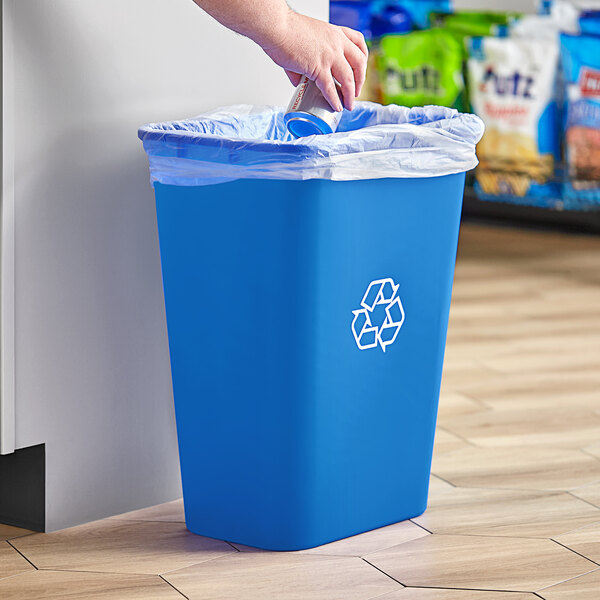 Lavex 41 Qt. / 10 Gallon Blue Rectangular Recycling Wastebasket - 10/Case