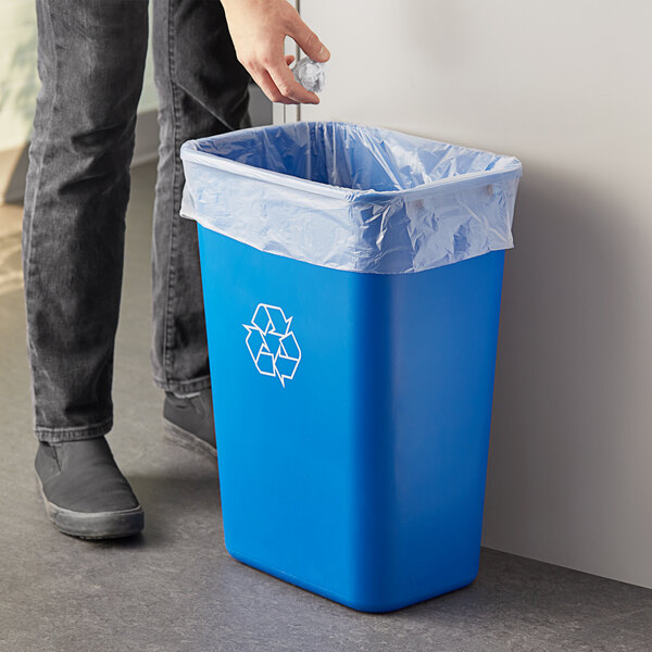 Lavex 41 Qt. / 10 Gallon Blue Rectangular Recycling Wastebasket - 10/Case