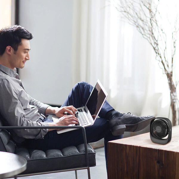 VisionAir 5" Black Rechargeable Battery-Operated 3-Speed USB Fan 1VAFDR5