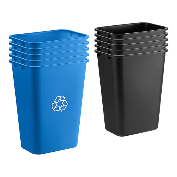 Lavex 41 Qt. / 10 Gallon Black and Blue Rectangular Wastebasket / Trash ...