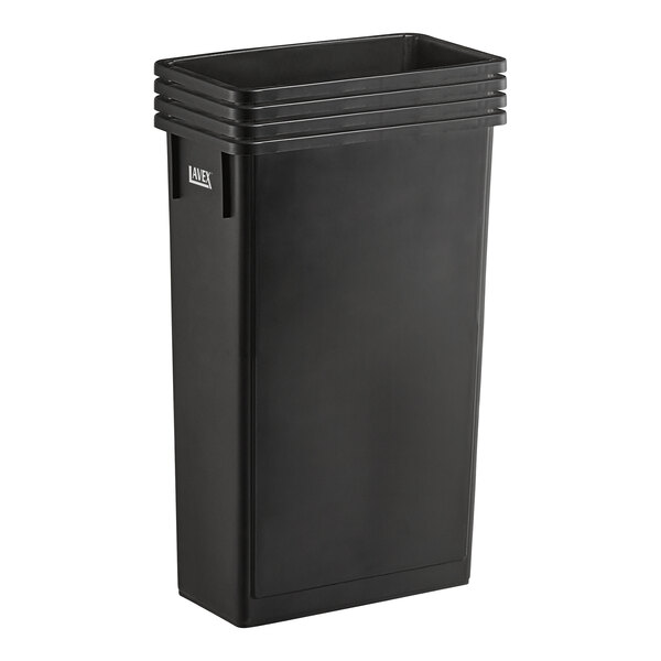 Lavex 23 Gallon Black Slim Rectangular Trash Can - 4/Case