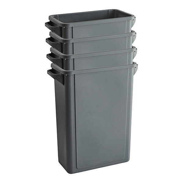 Lavex 16 Gallon Gray Slim Rectangular Trash Can - 4/Case
