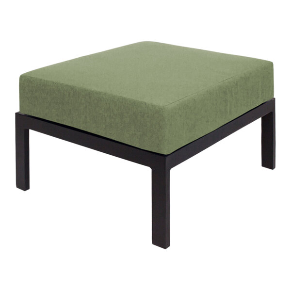 BFM Seating Belmar Black Outdoor Ottoman with Sunbrella Fern Green Cushion