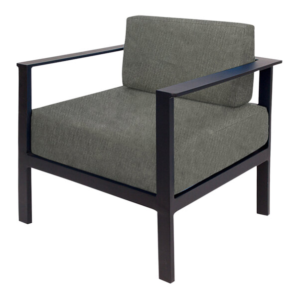 BFM Seating Belmar Black Outdoor Armchair with Sunbrella Coal Gray Cushions
