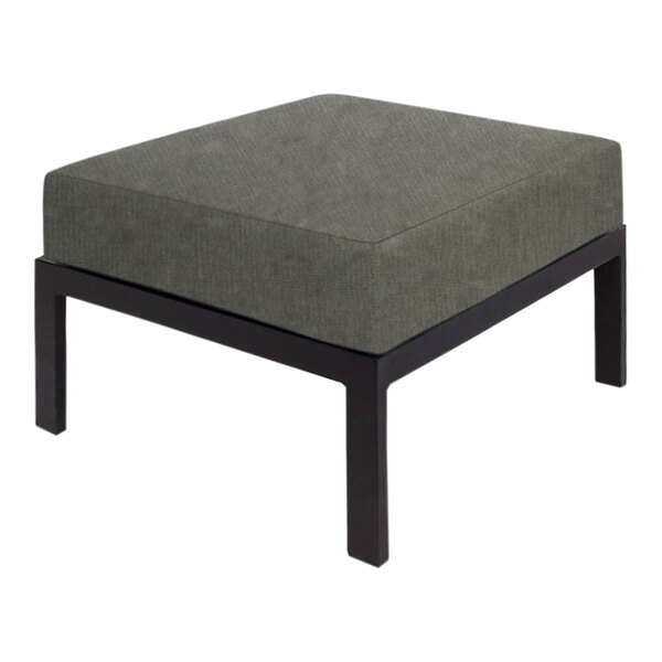 BFM Seating Belmar Black Outdoor Ottoman with Sunbrella Coal Gray Cushion