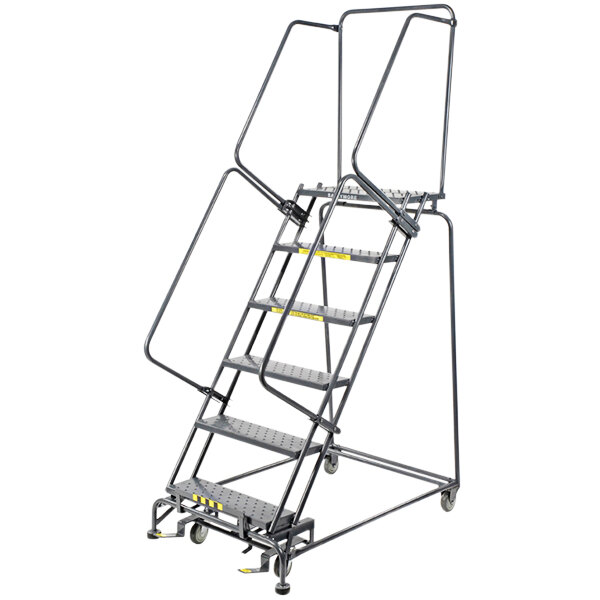 Ballymore M-2000 Series 5-Step Gray Steel Rolling Safety Ladder with ...