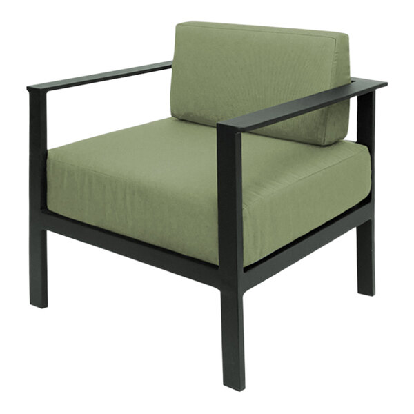 BFM Seating Belmar Black Outdoor Armchair with Sunbrella Fern Green ...