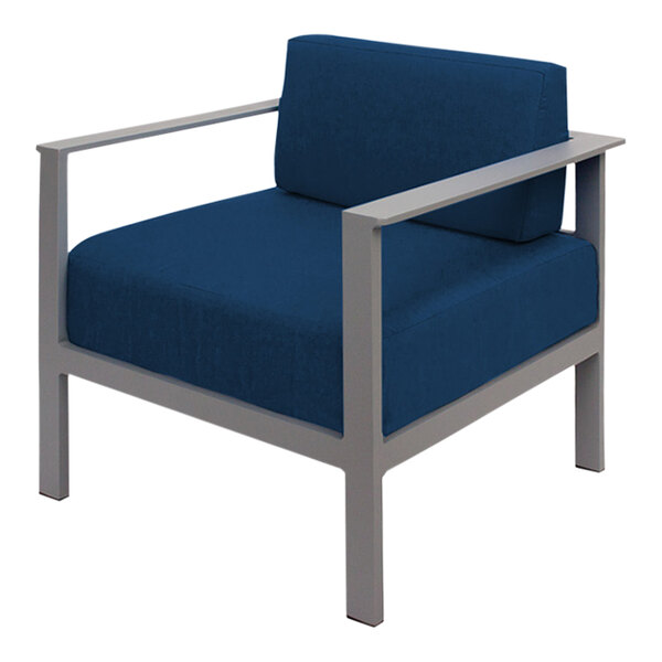 BFM Seating Belmar Gray Outdoor Armchair with Sunbrella Abyss Blue Cushions