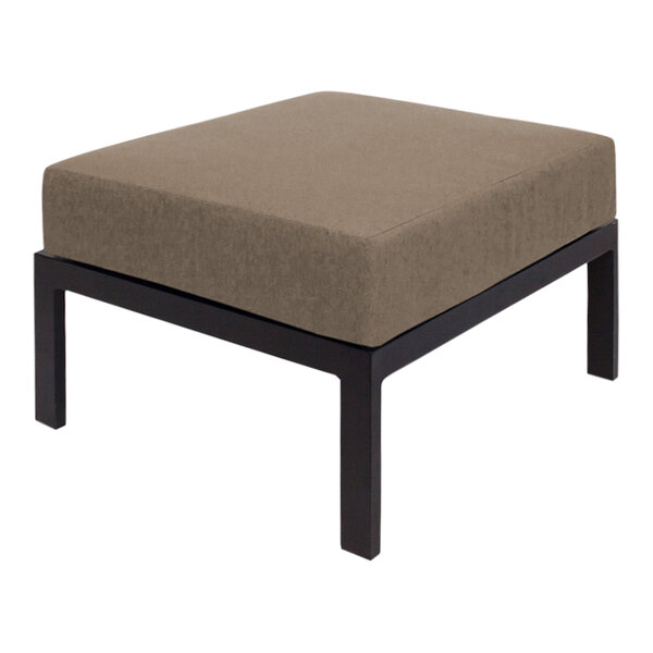 BFM Seating Belmar Black Outdoor Ottoman with Sunbrella Flint Brown Cushion