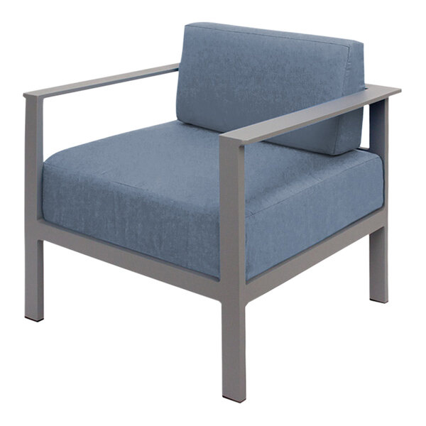 BFM Seating Belmar Gray Outdoor Armchair with Sunbrella Haze Blue Cushions