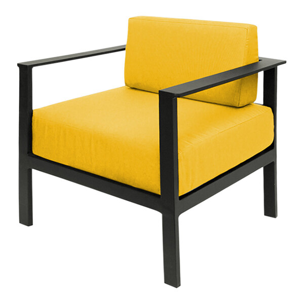 BFM Seating Belmar Black Outdoor Armchair with Sunbrella Sunflower ...