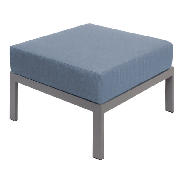 BFM Seating Belmar Gray Outdoor Ottoman with Sunbrella Haze Blue Cushion
