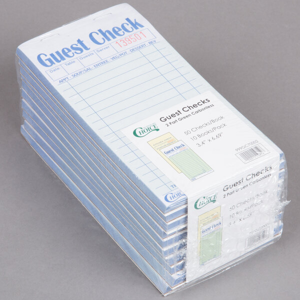 Choice 2 Part Green and White Carbonless Guest Check Book - 10/Pack