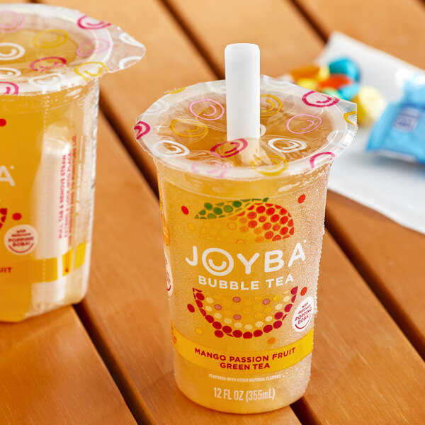 Joyba Ready-to-Drink Mango Passion Fruit Green Bubble Tea 12 oz. - 6/Case