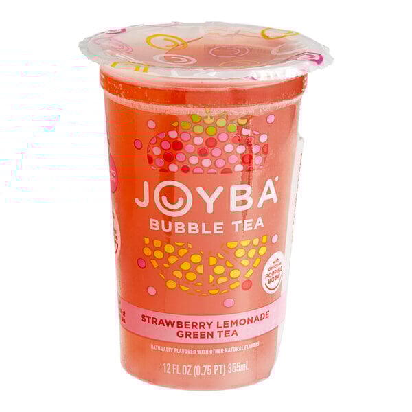 Joyba Ready-to-Drink Strawberry Lemonade Green Bubble Tea 12 oz. - 6/Case