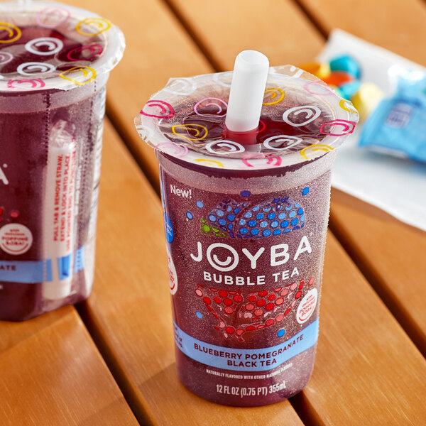 Joyba Ready-to-Drink Blueberry Pomegranate Black Bubble Tea 12 oz. - 6/Case