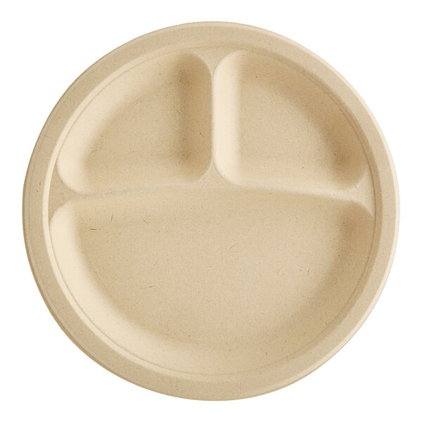 Tellus Products 9" No PFAS Added Natural Bagasse 3-Compartment Plate ...