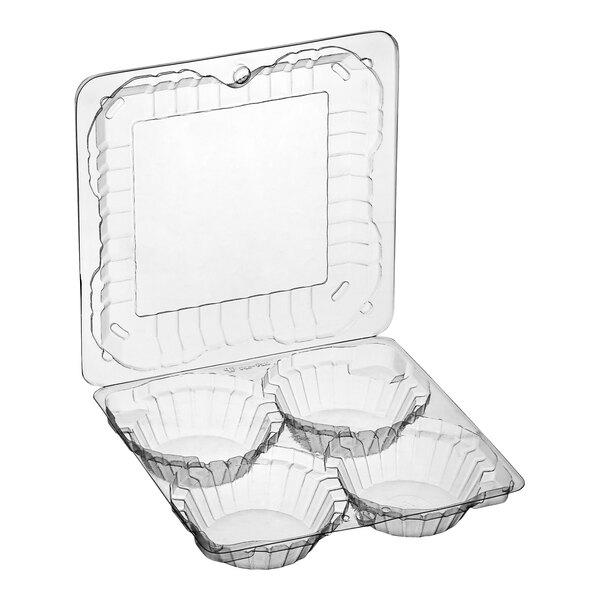 Polar Pak Clear Plastic 4-Compartment Pastry / Tart Hinged Container ...